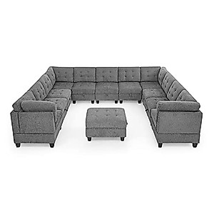 Free Combination Sectional Sofa Oversized Reversible Modular Couch U Shaped Corner Sofá Upholstered Deap Seat Sleeper Couches Bed with Storage for Living Room,7 Single Chairs,4 Corners,1 Ottoman