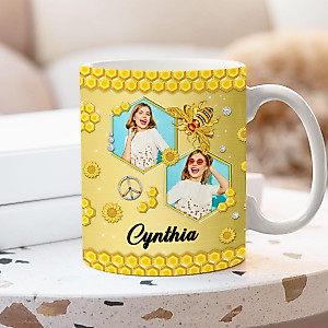 White Ceramic Coffee Mug Photo Mugs Personalized Picture Custom Name Birthday Gifts For Bee Lovers Women Girls Jewelry Style Novelty Tea Cup Table Desk Accessories 11 And 15 Oz