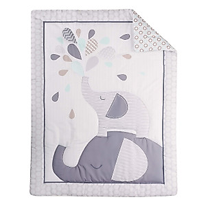 Brandream Playful Elephant Baby Crib Bedding Set for Boy, Girl and Unisex Nursery - Baby Quilt, Fitted Crib Sheet, Crib Skirt Included, 3 Pieces Grey & Mint