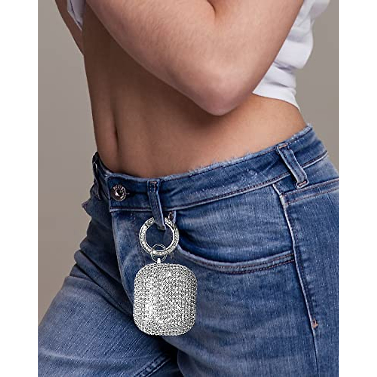 4in1 Bling Diamonds for AirPods 3 Case Cover Accessories Set Kit, Rhinestone PC for AirPods 3rd Generation Case for Women Girl w/ Cute Fur Ball Pompom Keychain/Crystal Bracelet/Lobster Clasp Keychain