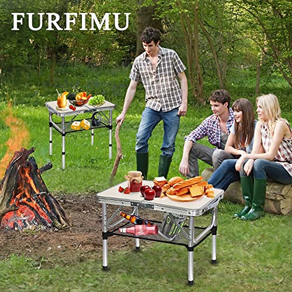 FURFIMU Small Folding Table,3 Adjustable Height Foldable Table,2Ft Portable Camping Table,Outdoor Folding Table with Net Mesh，Folding Beach Table,White Metal Folding Table for Patio BBQ