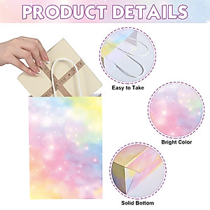 Maitys 24 Pieces Pastel Rainbow Gift Bags with Tissue Paper Rainbow Party Favor Bags Pastel Goodie Candy Bags Pastel Rainbow Party Supplies for Kids Girls Birthday Wedding Baby Shower Decorations