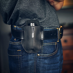 VIPERADE PJ31 Multitool Sheath, Flashlight Holster for Belt, EDC Pocket Pouch Leather Sheath for Men, Belt Sheath EDC Holster for Multitool, Flashlight, Folding Pocket Knife (No MOLLE-Black)