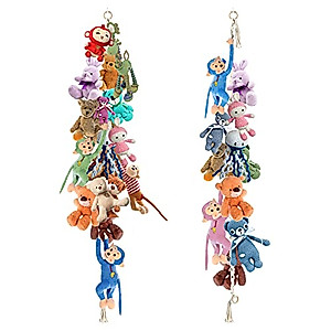 POILKMNI 2 Pieces Stuffed Animals Storage Chain Boho Toy Chain Organizer Strong Toy Storage Hanging Chain with 40 Pcs Metal Clips, 4 Pcs Ceiling Hooks for Hanging Plush Toys Hats Socks Holiday Cards