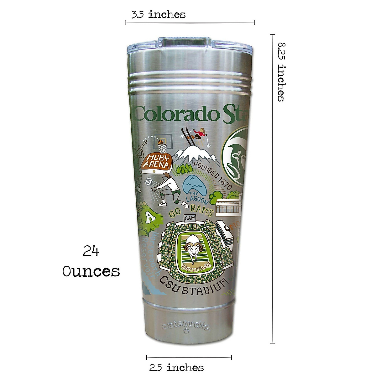 Catstudio Colorado State University Collegiate Thermal Tumbler | Triple Wall Insulation With Non Slip Bottom | Great College Travel Cup for Water, Coffee, Tea, or Smoothies