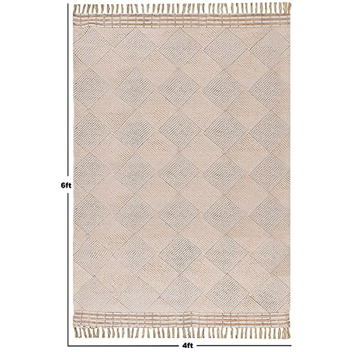Casavani Handmade Area Rug Hand Block Printed Moroccan Tassels Throw Rug Hand Woven Door Mat Floor Rug Indoor Rugs for Bedroom Bathroom Laundry Room Living Room 6x8 Feet (180x240 cm)