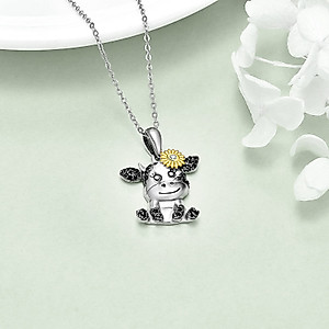 HUKKUN Cow Necklace 925 Sterling Silver Cow Jewelry Cow Gift for Women Birthday Gift for Daughter/Granddaughter