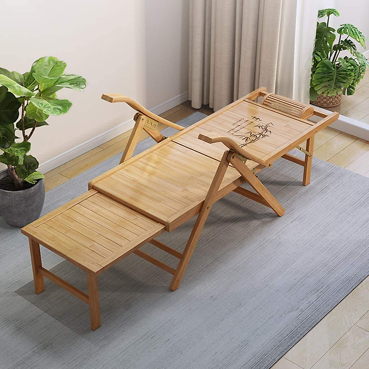 CHLDDHC 5-Gear Adjustable Recliner Chair, Folding Natural Durable Bamboo Lounge Seating for Outdoor Garden Patio Living Room Porch, Portable Deck Recliner