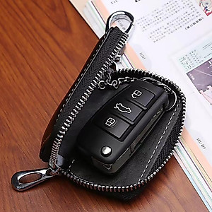 KUPAO Universal Car Key Fob Case,Genuine Leather Key Fob Cover Holder,Remote control smart key Car KeyChain Case Holder (Black)
