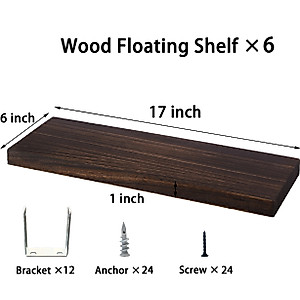 HXSWY Rustic Wood Floating Shelves for Wall Decor Farmhouse Wooden Wall Shelf for Bathroom Kitchen Bedroom Living Room Set of 6 Brown