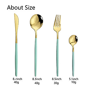 JASHII Flatware Serving Set 24 Piece, Stainless Steel Silverware Set, Mint Green Gold Cutlery Set, Modern Elegant Tableware Set for Party, Christmas, Dinner (Mint Green Gold)