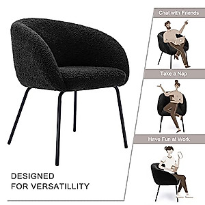 Zesthouse Mid Century Dining Chairs Barrel Chairs Set of 2, Sherpa Accent Chairs for Living Room Bedroom, Upholstered Kitchen & Dining Room Chairs with Metal Legs,Comfy Leisure Sofa Chairs