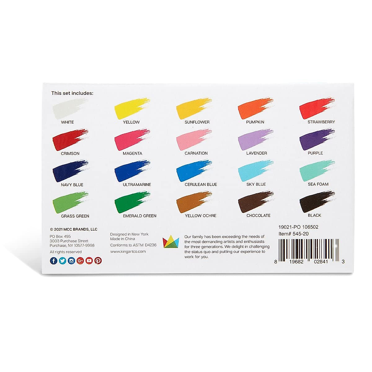KINGART Outdoor Acrylic Paint, 60ml (2oz) Bottle, Set of 20 Unique Colors