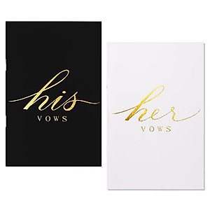 CARAVELOVE Vow Books for Wedding His and Hers Vows Book with 28 Pages-5.9''×3.9'' Vow Booklet (Black+White/Gold Foil)