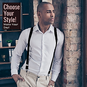 Dibi Black Suspenders for Men and Women - Adjustable X Back Suspenders for Tuxedo Suit Jeans - Heavy Duty Strong Clips (1 Inch - Black)