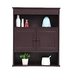 Vasitelan Wall Mounted Bathroom Cabinet with 2 Doors and 2 Open Shelves Wooden Medicine Cabinet Storage for Bathroom Living Room