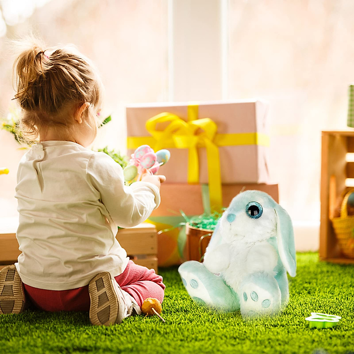 My OLi 8.5" Plush Bunny Stuffed Rabbit Floppy Ear Sitting Bunny Stuffed Animal Gray Plush Toy Gifts for Babies Kids Boys Girls