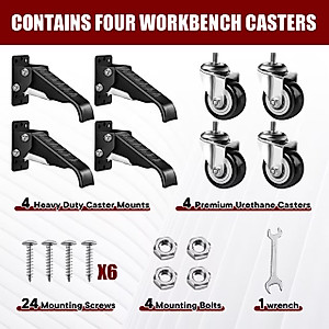 SPACECARE Workbench Casters Heavy Duty Retractable Casters Kit, Capacity 800Lbs Set of 4 Stepdown Casters Adjustable Polyurethane Durable Steel Construction