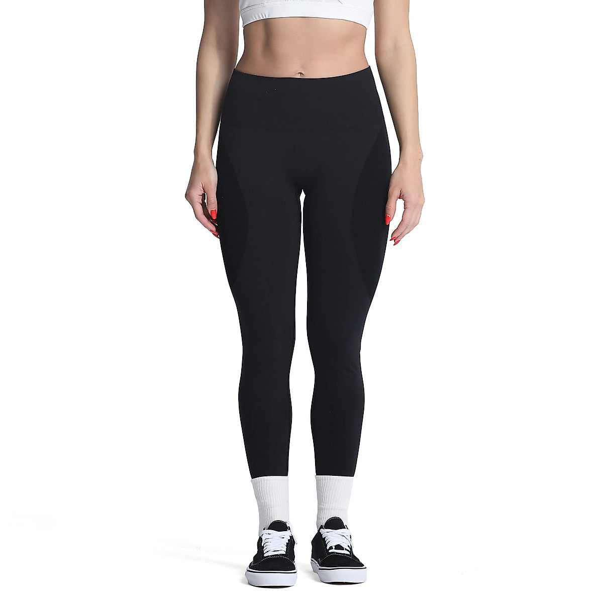 Aoxjox Workout Seamless Leggings for Women Smile Contour High Waisted Gym Yoga Pants Tights (Black, Medium)