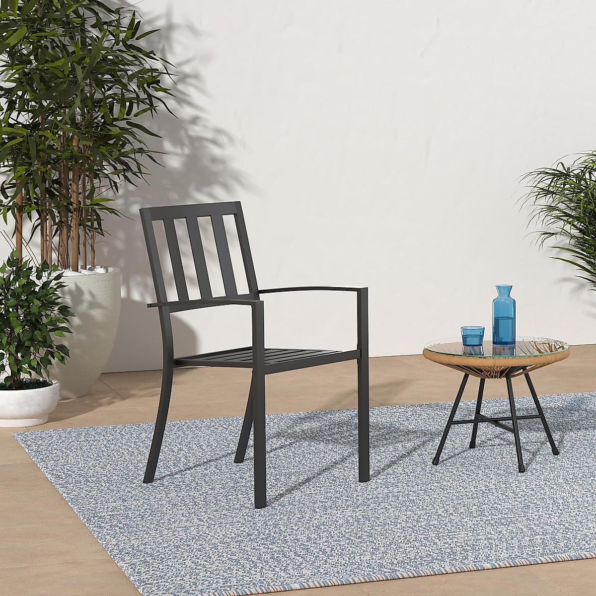 PHI VILLA Wrought Iron Patio Outdoor Dining Chairs, Portable Black Outdoor Patio Chairs Set of 4, Stackable Indoor Outdoor Bistro Deck Metal Chairs for Garden Backyard Lawn, Support 300 lbs