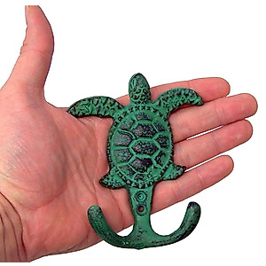 Wowser Green Turtle Cast Iron Wall Mount Coat Hooks, 4 Inch, Set of 3