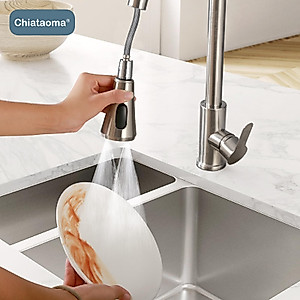 Pull Down Kitchen Faucet Head Replacement - Chiataoma 3 Function Pull Down Spray Head, Sink Faucet Head, Faucet Sprayer Nozzle with 11 Adapters, Compatible with Delta, Kohler, American Standard, Moen