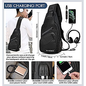 INNOSCENT Smell Proof Sling Bag Backpack - COMBINATION LOCK - Shoulder Crossbody Bag With USB/Headphone Charging Port Black (Black)