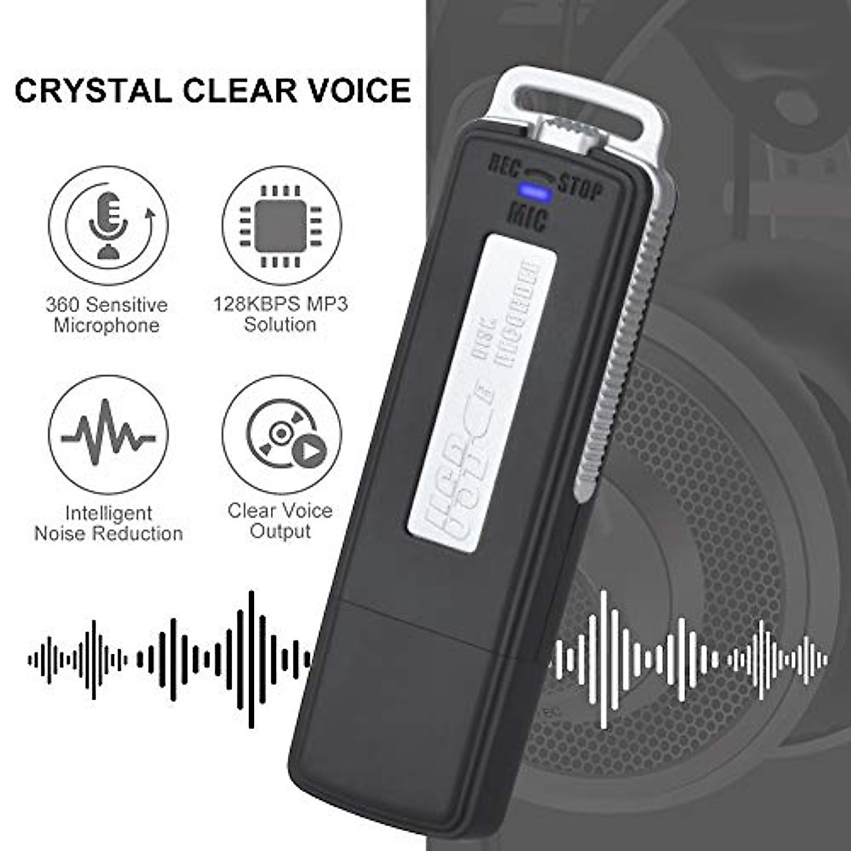 USB Voice Recorder 32GB Mini Digital Sound Audio Recorder Dictaphone with Dual USB for Lectures, Meetings, Class, and More. USB Rechargeable, 15 Hours Continuous Recorder (Black)