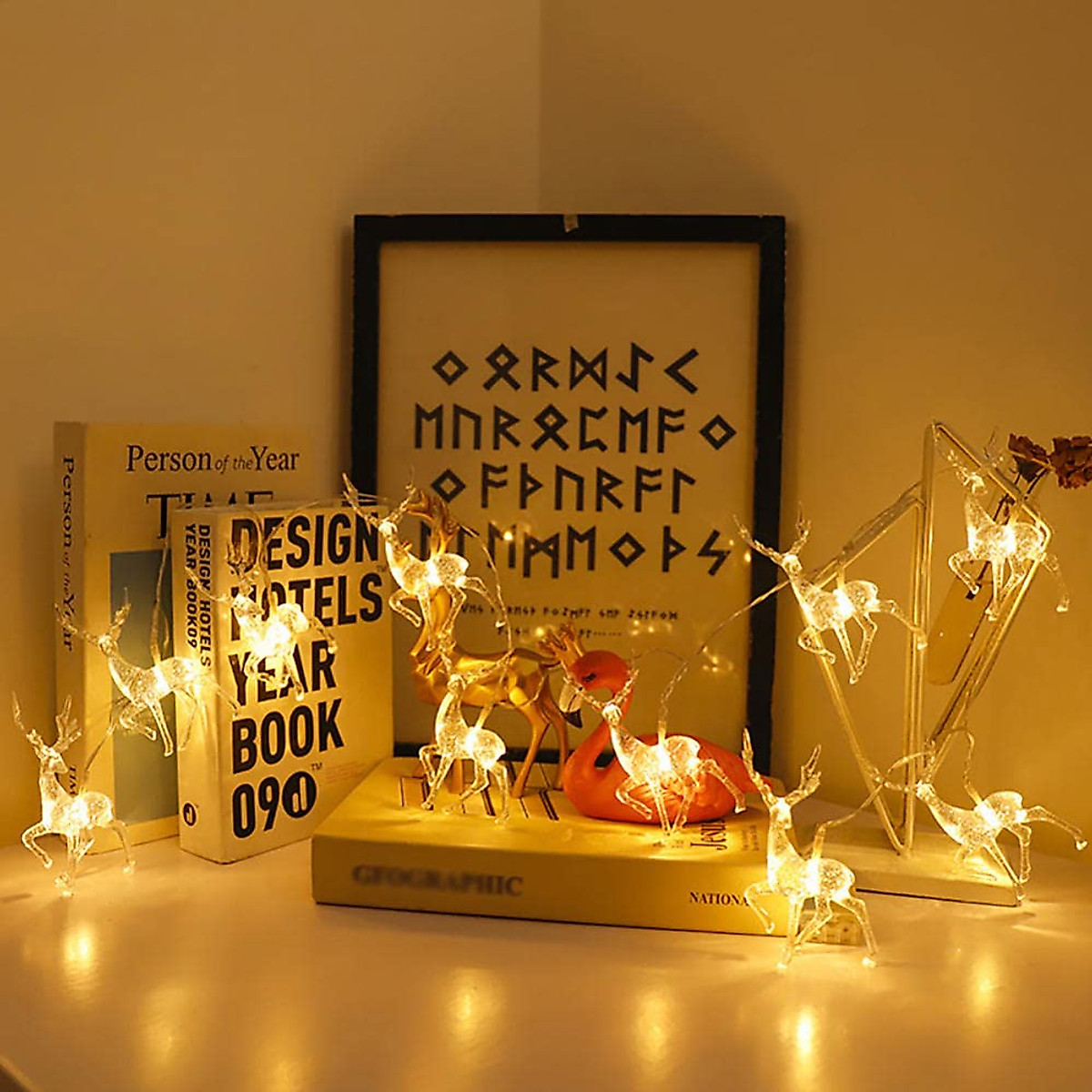 Creative Reindeer String Lights|LED Christmas Lights|USB & Battery Powered Fairy Lighting|DIY Lights Decorations for Home, Garden, Patio Festival Party-Warm White-9.8FT(20LED)_USB