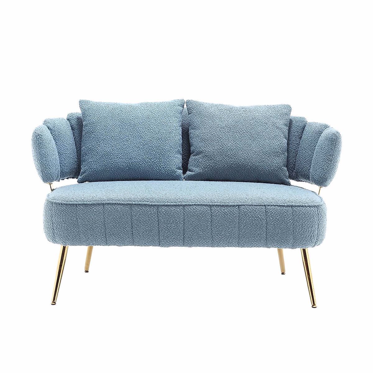 Modern Loveseat Sofa Couch,Futon Small Sofa with Gold Metal Legs, 2-Seater Upholstered Mini Love Seat Sofa Couches for Living Room Bedroom Office Balcony Studio Apartment Easy to Assemble (Light Blue)