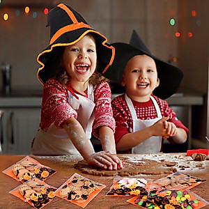 Halloween Cellophane Bags, KUZIUA 100 Pcs Resealable Halloween Cellophane Treat Bags, Sealed Plastic Cellophane Gift Bags with Adhesive Closure for Snack, Cookie & Candies, 3.9 * 3.9 Inches (2 Style)