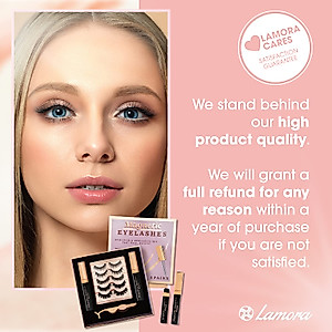 Lamora Reusable False Magnetic Lashes - Fake Magnetic Eyelash Kit With Strong Waterproof Eyeliner, Free Eye Lash Applicator & Protective Gift Storage Box - No Glue False Eyelashes Magnetic Pack