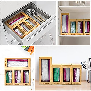 Bag Storage Organizer for Kitchen Drawer, Bambo Food Storage Bags Organizer Holder, Compatible with Quart, Sandwich and Ziplock Gallon, Snack Variety Size Bag (4 Pack)