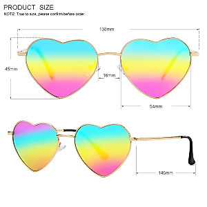 Polarized Heart Shaped Sunglasses for Women Metal Frame Cute Lovely Glasses 100% UV Protection (Gold/Rainbow Mirror)