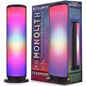Aduro LED Wireless Speaker with Pulsating Lights, Wireless Color Changing Portable Outdoor Party Tower Speaker Universal, Black