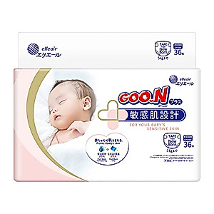 GOO.N Plus+ Diapers Newborn/XS Size (up to 11 lb) Unisex [1-Pack] 36 Count Tape Straps Sensitive Skin, Made in Japan