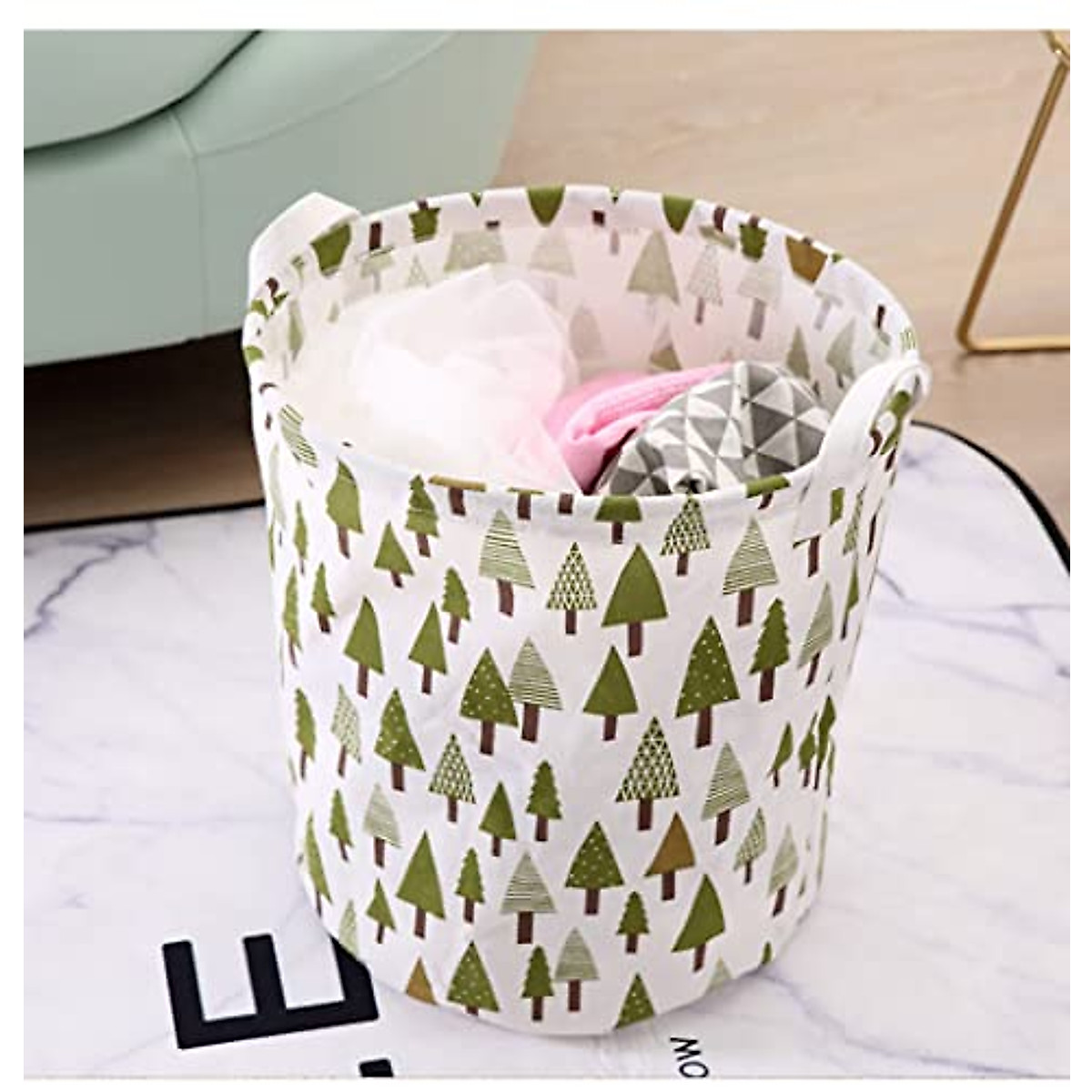 Laundry baskets,bedroom hamper,kitchen organization,Waterproof Round Cotton Linen Collapsible storage basket (Christmas tree)