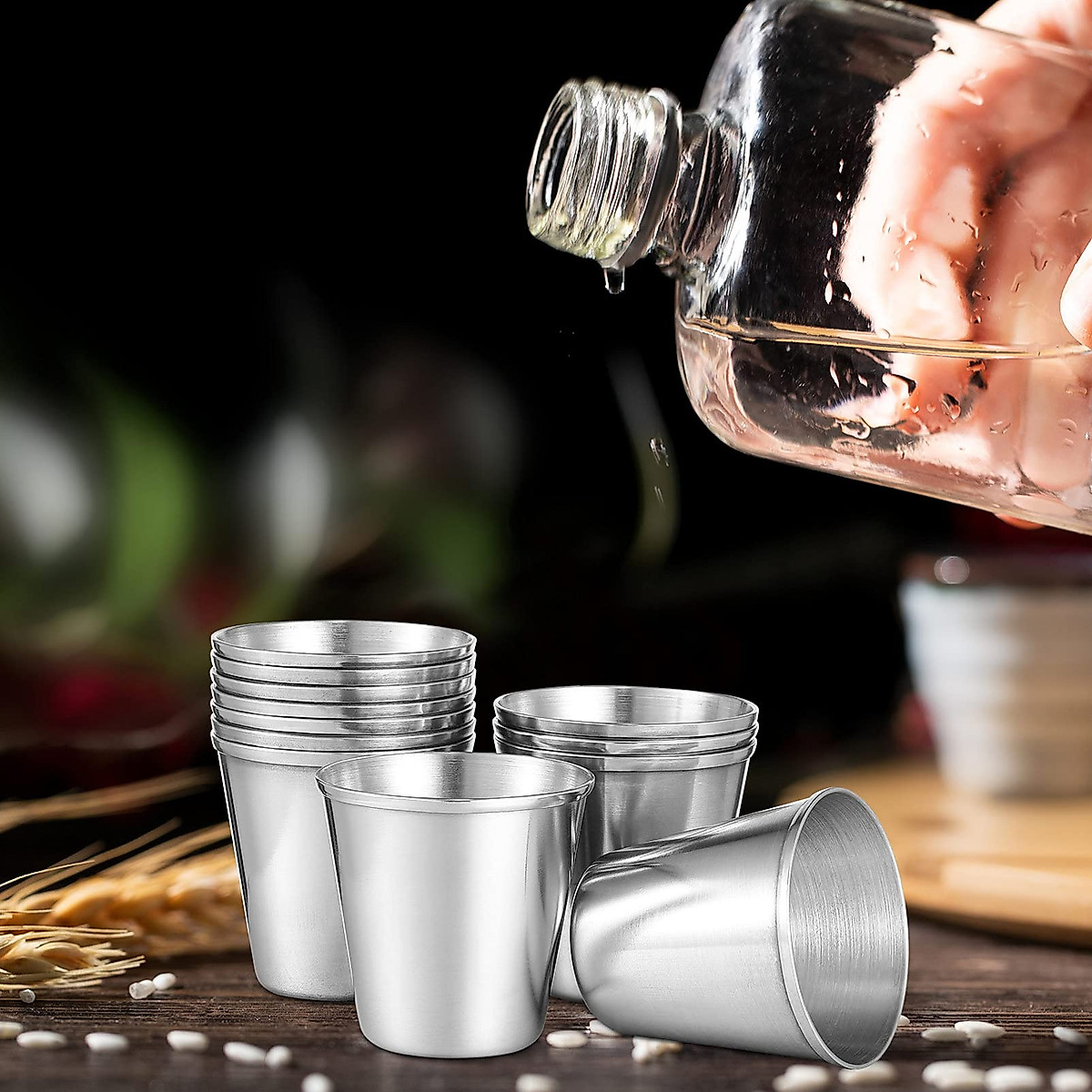 NUOBESTY Shot Glass, Stainless Steel Shot Cups Portable Drinking Tumblers Spirits Cups Bar Wine Cups Sauce for Whiskey Tequila Liquor Great Barware Gift 12pcs