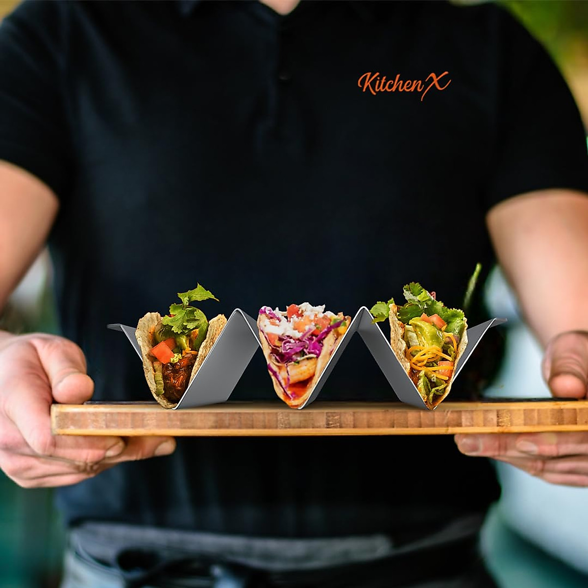 Metal Taco Holders Set of 4 - Heavy-Duty Taco Stands hold 3 Tacos - Use as a Taco Rack to fill Tacos with Ease - Safe for Dishwasher, Oven, and Grill - Taco Shell holder Size: 8" x 4" x 2"