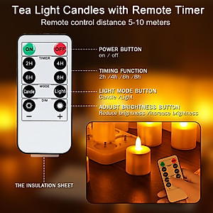 WoneNice Rechargeable Tea Light Candles with Remote Timer, Romantic Deco for Home Parties, Restaurants, Weddings, Christmas