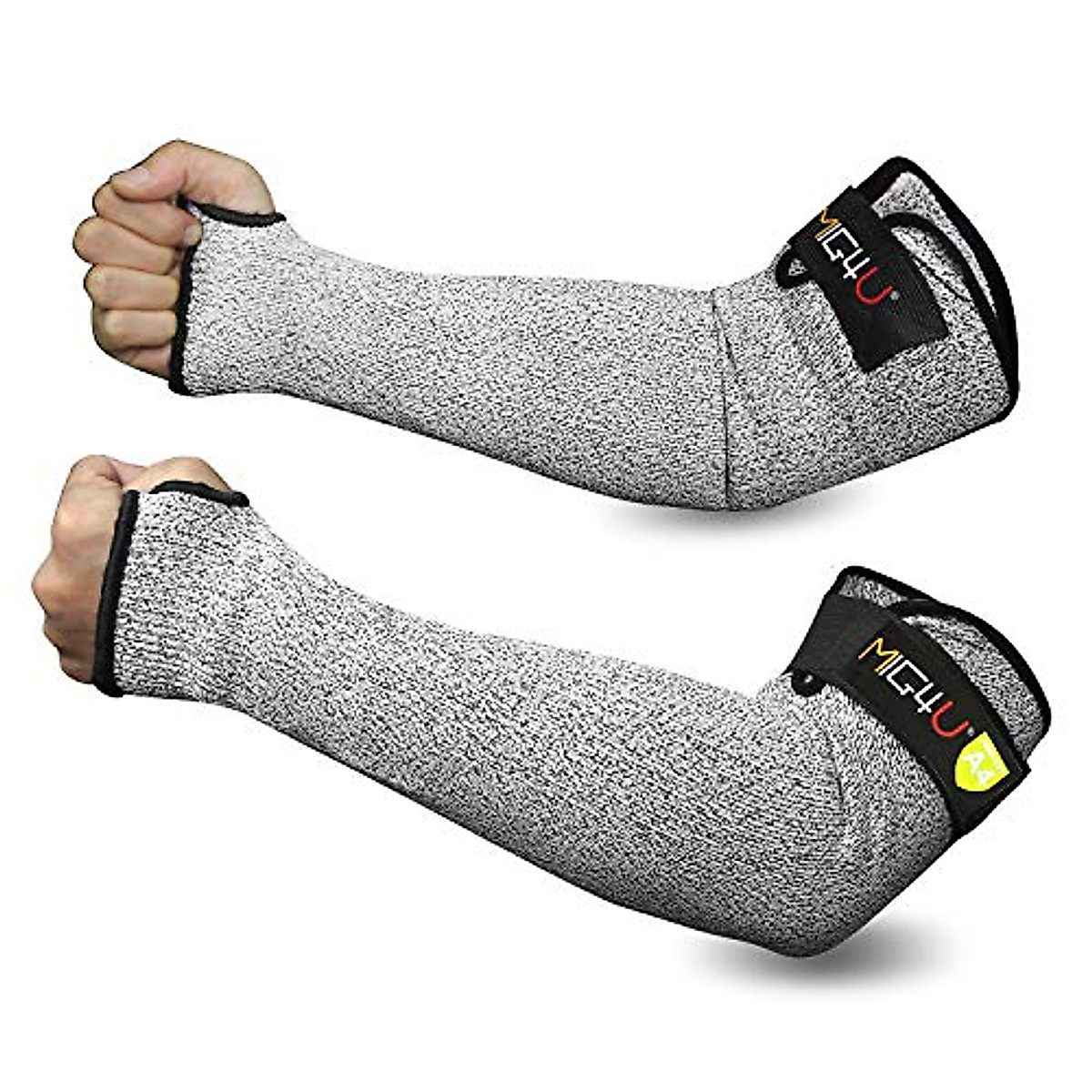 MIG4U Cut Resistant Sleeves Arm Guards Safety Protection with Thumb Holes for Men and Women Yard Work, Construction, Farm, Gardening,Adjustable fit 1pair 18" grey