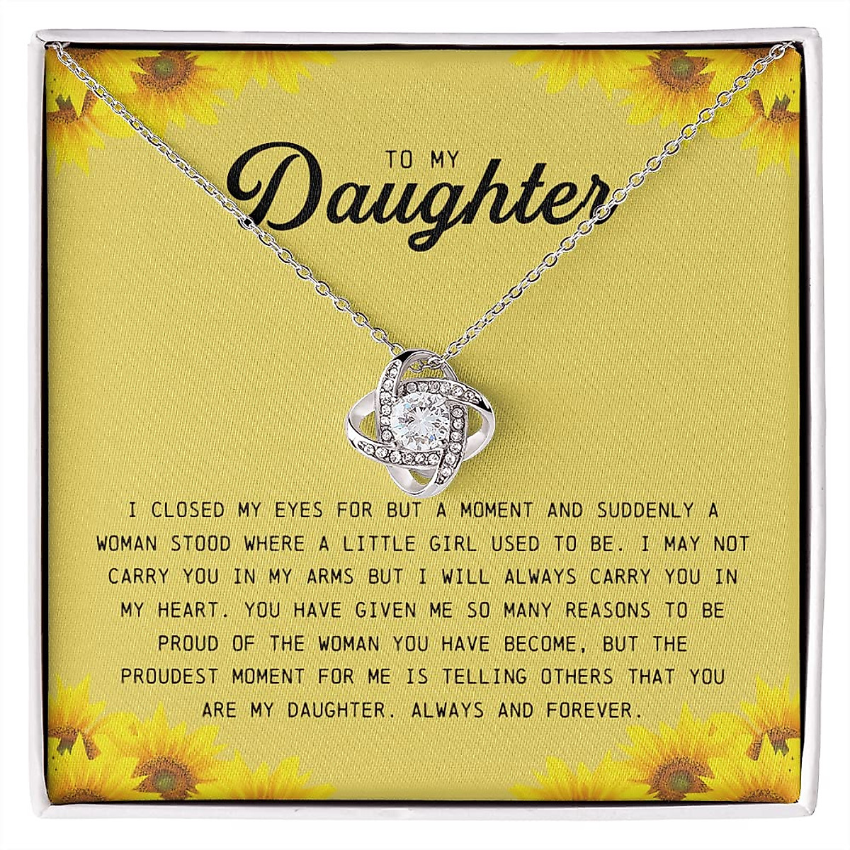 To My Daughter Gift, Love Knot Necklace From Mom, Necklaces For Beautiful Daughter From Dad, Pendant Necklace with Meaningful Message Card, Greeting Cards Gifts Daughter Birthday Christmas (Standard Box)