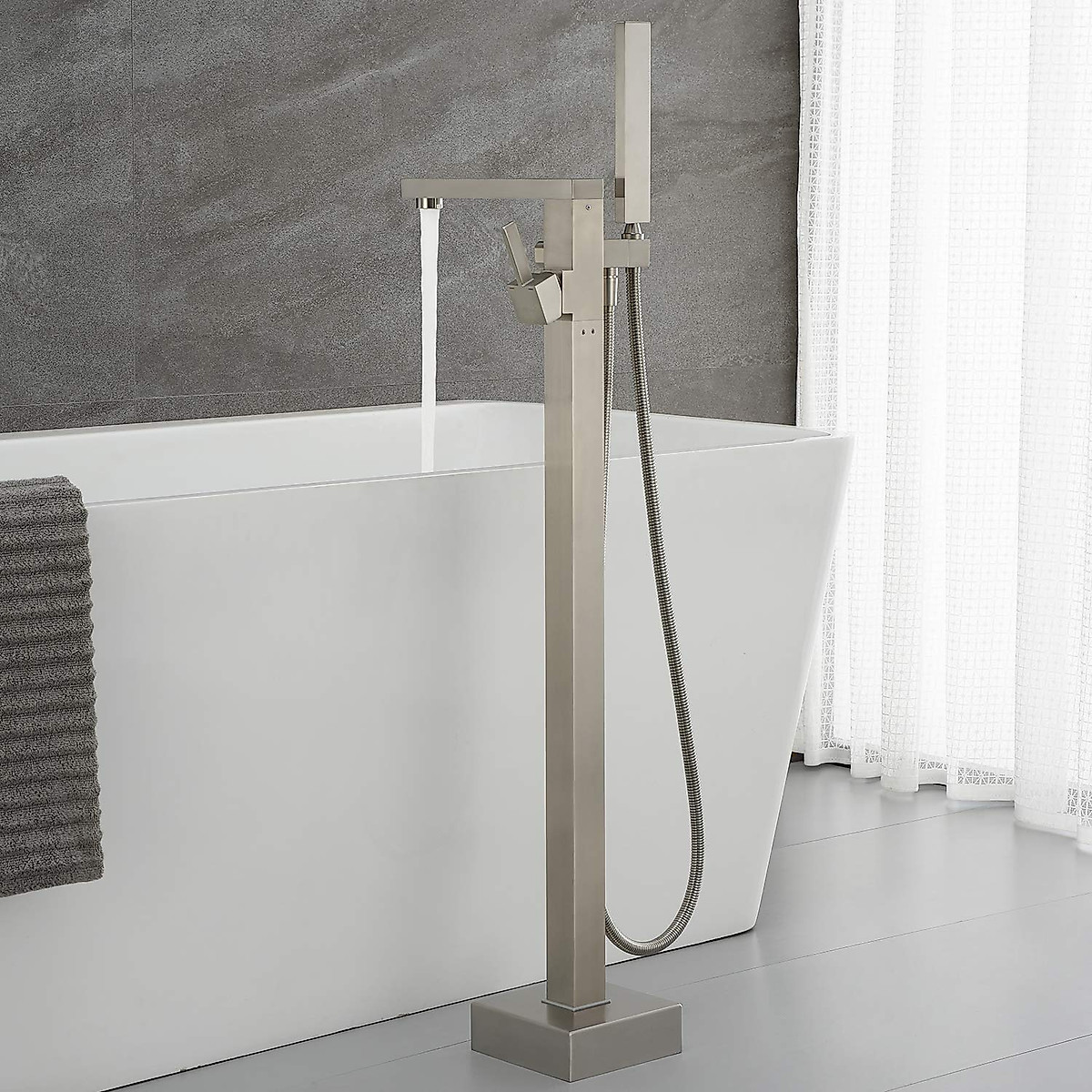 Artiqua Freestanding Bathtub Faucet Tub Filler Brushed Nickel Brass Bathroom Faucets Floor Mounted with Handheld Shower