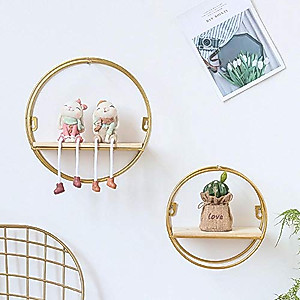 Hacoly Wall Mounted Round Gold Floating Shelves Storage Shelves for Wall Bedroom Living Room Bathroom Kitchen and Office, 25x9cm