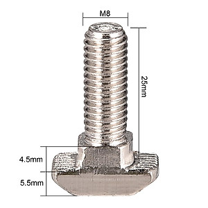 uxcell M8x25mm T-Slot Drop-in Stud Sliding Screw Bolt Carbon Steel 20pcs for 40 Series European Standard Aluminum Profile