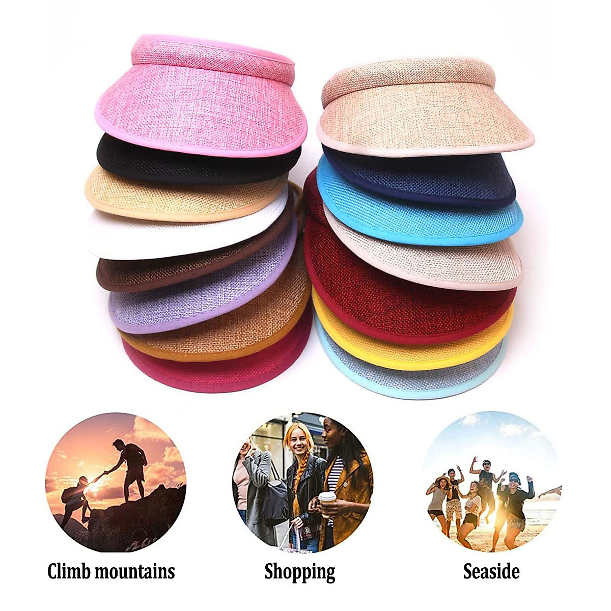 2Pcs Women's Summer Sun Visor Hat UV Protection Lightweight Travel Caps,Outdoor Golf Tennis Cap Beach Visor Sports Cap, Black & Khaki