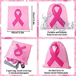 Silkfly 30 Pcs Breast Cancer Awareness Drawstring Bags Bulk Pink Ribbon Drawstring Backpack Draw String Storage Bags for Yoga Swimming Gym Sport Party Gift Supplies