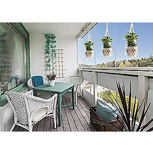 Selbst 3 Pack Macrame Plant Hangers Handwork Classic Rope 4 Legs for Wall or Air Hanging Holder Indoor Outdoor with 3 Hooks 70 Inch White