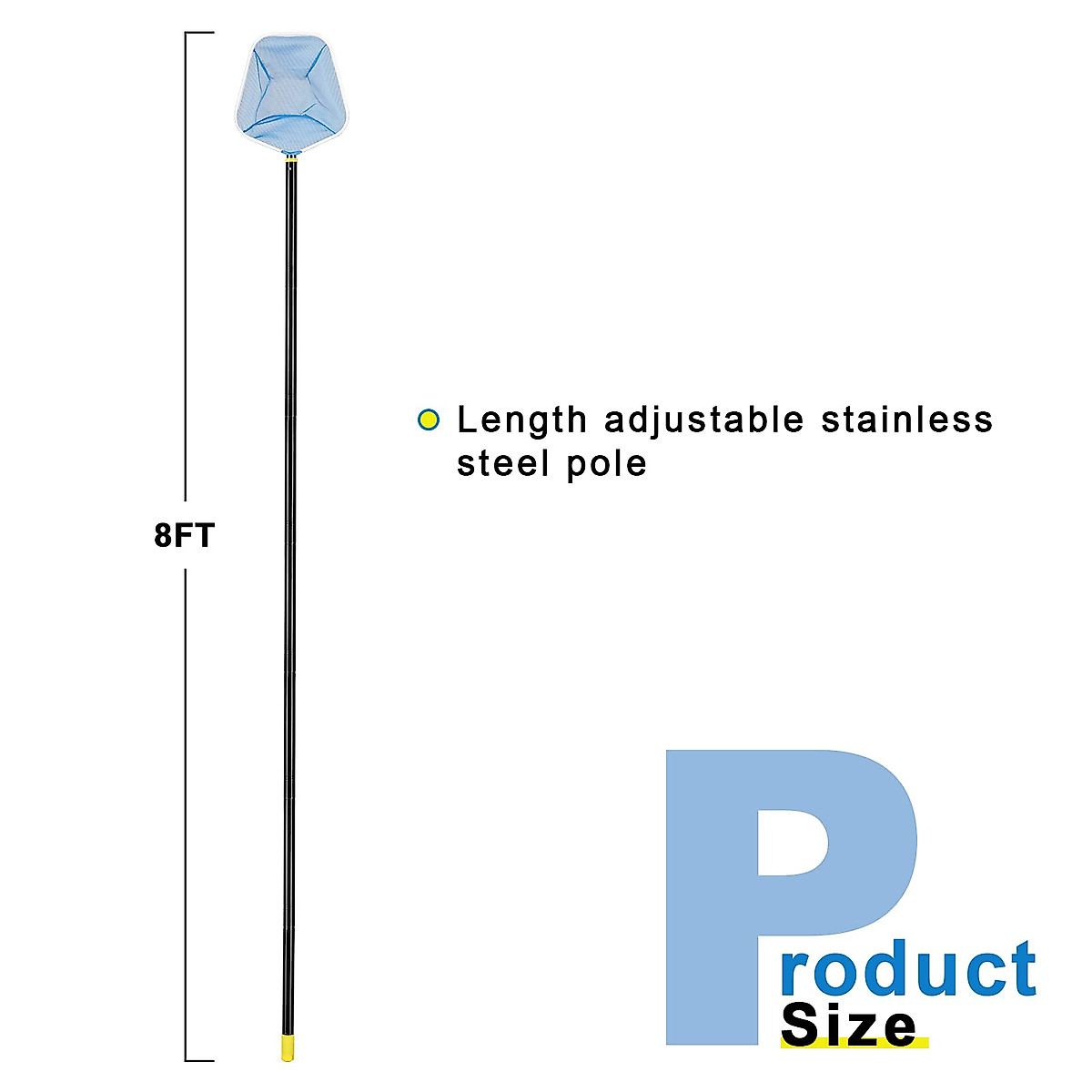 Pool Net, 8FT Pool Skimmer with Medium Bag, Heavy-Duty Pool Leaf Rake with Stainless Steel Pole, Fine Mesh Net Leaf Skimmer for Pond Vacuum Swimming Pool Cleaning