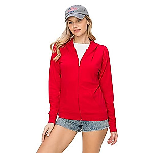 LALAPARKS Lightweight Cotton Zip-Up Hoodie Jacket - Comfy Casual Active Plain Everyday Wear - Red Large